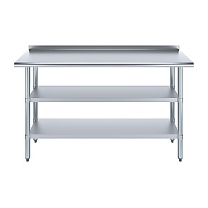 AmGood Stainless Steel Work Table with 1.5" Backsplash and 2 Shelves | Metal Kitchen Food Prep Table | NSF (60" Long x 18" Deep)