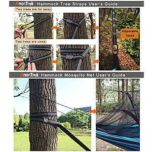AnorTrek Camping Hammock with Mosquito Net, Double & Single Lightweight Portable Hammocks with Tree Straps, Parachute Hammock for Camping, Backpacking