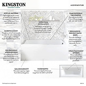 Kingston Brass Aqua Eden VTAP543022L 54-Inch Acrylic Alcove Tub with Left Hand Drain, White