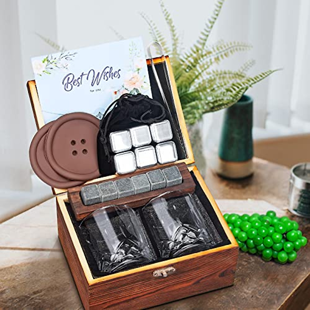 Bourbon Glasses and Stainless Steel Ice Stones Gift Set - Ideal for Whiskey, Scotch, and Cocktails. Perfect for Anniversaries, Retirement, or Gifting to Dad/Husband/Boyfriend.