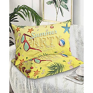 Edwiinsa Summer Beach Party Pillow Covers Standard Size Set of 2 20x26 Bed Pillow, Tropical Leaves Starfish Seashells Yellow Plush Soft Comfort for Hair/Skin Cooling Pillowcases with Envelop Closure
