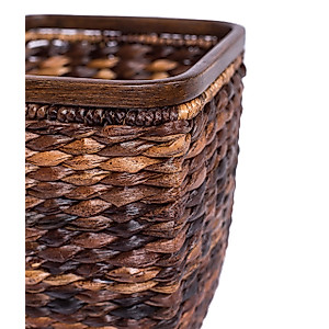 BIRDROCK HOME Seagrass Woven Wastebasket - Espresso - Office Waste Bin - Decorative - Wooden Base - Recycle Trash Can