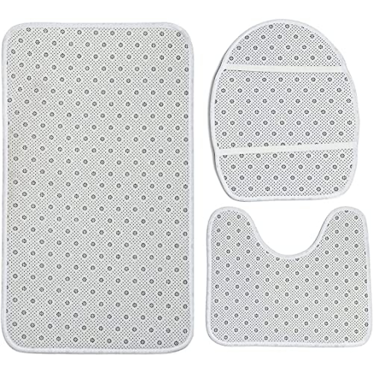 Apular Fashion 3 Piece Bath Rugs Set Modern Herringbone Geometric Grey and White Non Slip Ultra Soft Bathroom Accessories Mats, U Shape Mat and Toilet Lid Cover Mat Bath Mats