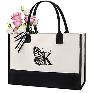 21st/25th/30th/30S/40th Year Old Bday Birthday Gifts for Women Her Best Friend Friendship Female Daughter Woman Sister Mom Mother Wife Niece Aunt Boss Coworker Unique Gift Ideas Tote Bag Letter K