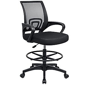 Furmax Drafting Chair Tall Office Chair with Ergonomic Back Drafting Table Chair Adjustable Standing Desk Chair with Footrest Ring and Arms