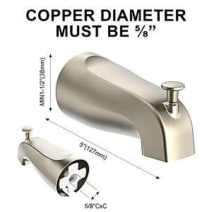 Gold Hao The Bathroom Universal Slip-On Tub Spout with Diverter - 5" Bathtub Faucet with Diverter, Easy to Install & Save Water Leaks in Minutes, Fit 5/8" Copper Pipe (Brushed Nickel)