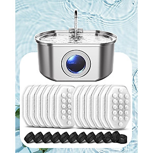 8 Pack Cat Water Fountain Filters with 8 Pack Pre-Filter Sponges Set for 3.2L/108oz Pet Cat Water Fountain, Pet Fountain Filter Replacement