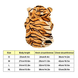 Halloween Dog Hoodie, Tiger Plush Costume Cosplay Accessories Dog Halloween Outfits for Small Medium Dogs Clothes Brown S