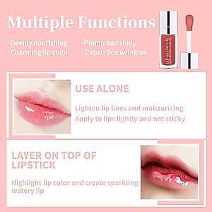 NewBang 2pcs Hydrating Lip Glow Oil Set Tinted Plumping Lip Care Gloss Balm Big Applicator Clear Transparent Toot Nourishing Non-sticky Moisturizing Glitter Shine Primer for Dry Lip Pink&Rosewood