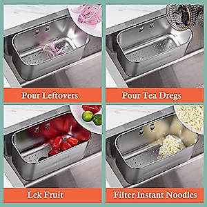 Stainless Steel Sink Drain Strainer Basket, Multifunction Sink Strainer Kitchen Food Catcher for Filter Kitchen Waste and Wash Vegetables Fruits (square silver)