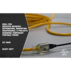 Coleman Cable 2618 20-Amp Generator Cord 5-20P to 5-20R; Lighted; 50-Foot