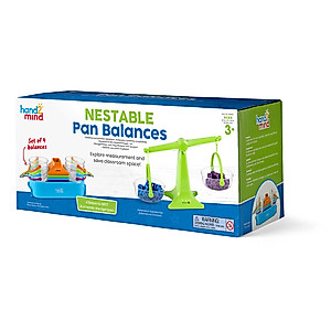 hand2mind Nestable Pan Balance, Pan Balance Scale for Classroom, Math Balance Scale for Kids, School Weight Scale, Balancing Scale Toy, Preschool Science Center Materials (Set of 4)