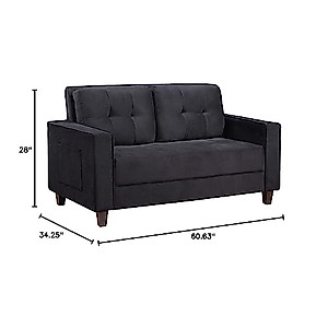 Merax Modern Mid Century Comfy Loveseat Tufted Velvet Sofa for Living Room Bedroom Office Black Love, 2-Seat