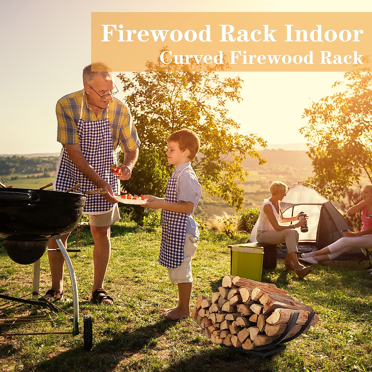 Curved Firewood Rack Holder: Heavy Duty Firewood Holder Indoor Outdoor for Firewood Storage - Fireplace Wood Rack Log Holder Black 22-Inch