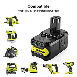 energup 2Pack 6.0Ah Replacement Ryobi 18V Lithium Battery for Ryobi 18-Volt ONE+ P104 P105 P102 P103 P107 P108 with a P117 Ryobi Battery Charger for Ryobi 18v Batteries