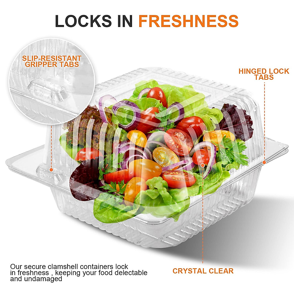 AQSXO 100 Pcs Clear Plastic Take out Containers,Disposable Clamshell Dessert Container with Lid, for Salads, Pasta, Sandwiches (5x4.7x2.8 in).