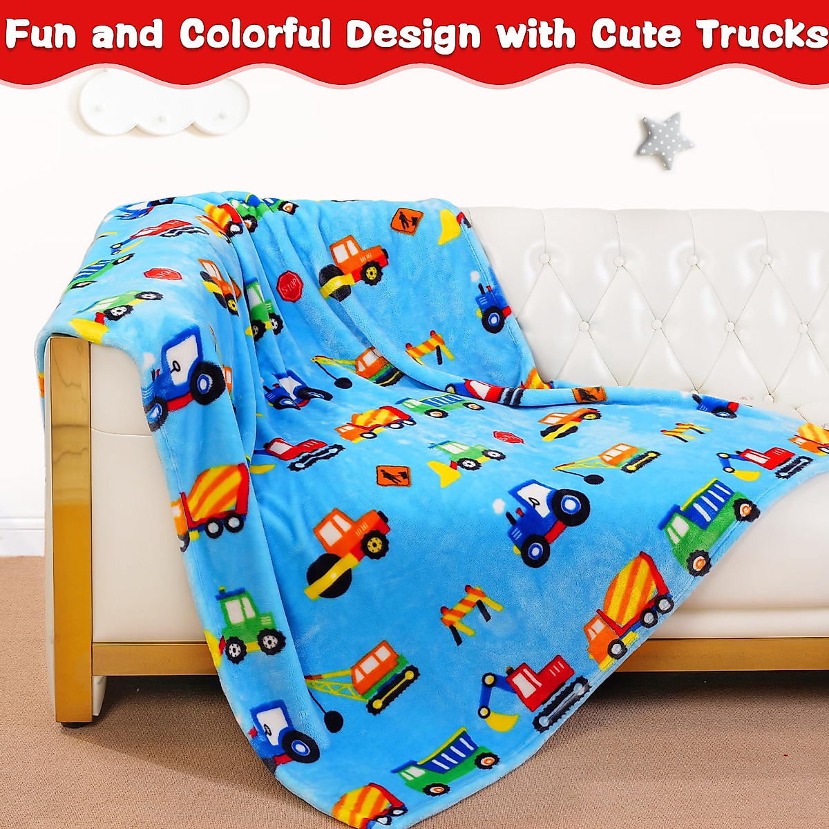 Lukeight Toddler Blanket for Boys and Girls, Plush Thick Kids Baby Blanket for Crib Stroller, Birthday Gifts for Teens (Construction, 50x60 Inches)