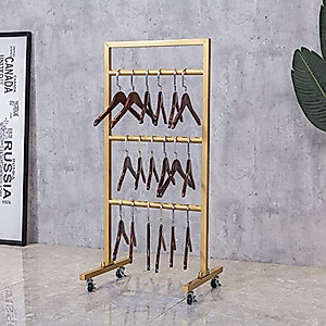 FURVOKIA Simple Modern Heavy Duty Metal Rolling Hanger Storage Rack with Wheel,Retail Display Floor-Standing Towel Pants Scarf Organizer Shelves (Gold, 3 Tier)