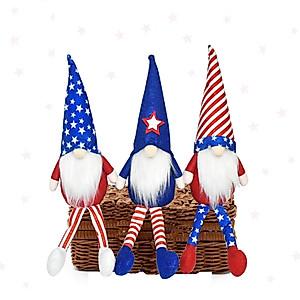 KEAIDO 4th of July Gnome Independence Day Hanging Ornament Set of 3, Patriotic Gnome Plush Faceless Doll Veterans Day Memorial Day American Uncle Sam Tomte Elf Gift for Kitchen Tree Summer Home Decor