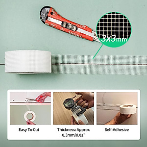 NEZUIBAN Drywall Joint Tape, Fiberglass Mesh Tape for Drywall Repair,1.97“×150 Ft Self-Adhesive Drywall Mesh Tape for Sheetrock Crack Repair