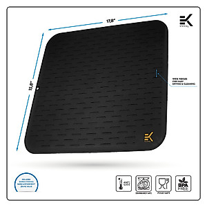Eekay Wares XL Black Silicone Drying Mat with Bonus silicone spoon rest & storage band for easy storage- Easy Clean, Heat Resistant, size-17.8 X 15.8