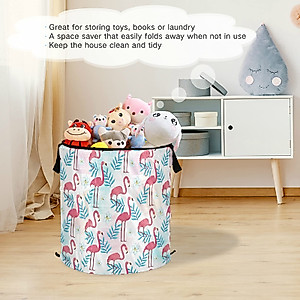 xigua Flamingo Round Laundry Basket with Lid, Waterproof Clothes Toy Storage Basket Nursery Hamper with Handles for Laundry Room, Bathroom, Bedroom, Dorm, Kids Room