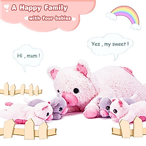 IKASA Mommy Pig Stuffed Animal Mom and Baby Plush Toy,Cute 16" Soft Small Fluffy Mama Family Set Toy with Little Mini Babies,Gifts for Kid (Pig)