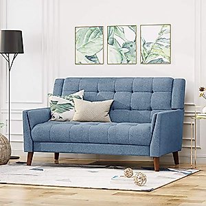 54" Blue and Brown Contemporary Hand Crafted Loveseat
