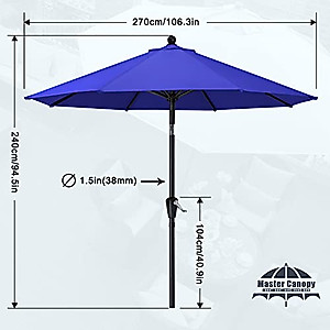 MASTERCANOPY Patio Umbrella for Outdoor Market Table -8 Ribs (9ft,Blue)