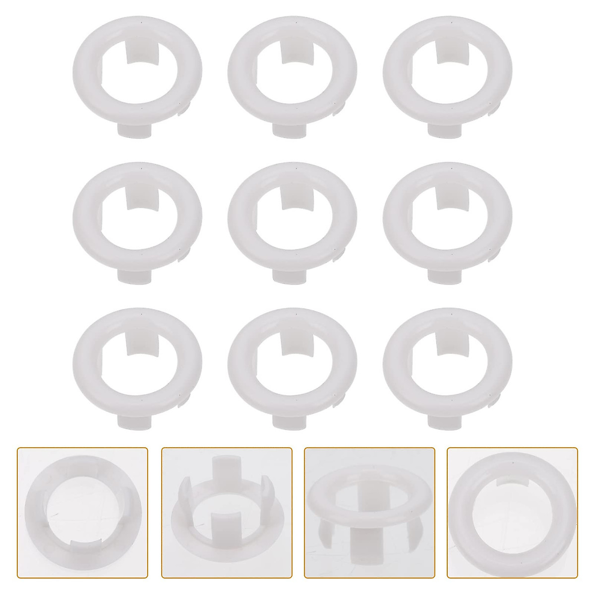 Cabilock 60Pcs washbasin overflow hole kitchen sink overflow ring strainer for sink bath tub accessories sink strainers sink overflow hole cover bath sink round plastic white bathroom basin