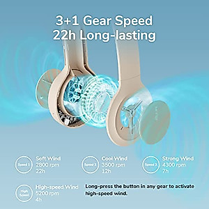 JISULIFE Portable Neck Fan, 4500mAh Bladeless Personal Neck Fan USB Rechargeable Wearable Fan, 3+1 Speeds, Upgraded Airflow & Ultra-quiet, Sweatproof Neck Brace & Hands-free Adjustable Design-Brown