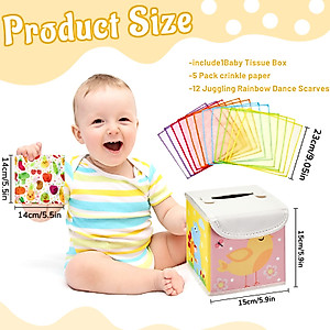 Civaner Baby Tissue Box Toy Montessori Toys for Babies 6-12 Months Cute Crinkle Soft Infant Sensory Toys for Baby Toddlers Boys Girls Educational Sensory Early Learning Gifts