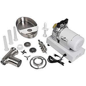MEAT! 1 HP Meat Grinder with 3 Stuffing Tubes, 2 Stainless Steel Grinding Plates, and a Stainless Steel Stuffing Plate for Making Ground Meat