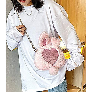QZUnique Rabbit Shape Handbag Women's Lovely Plush Toy Crossbody Bag Rope Strap Shoulder Bag