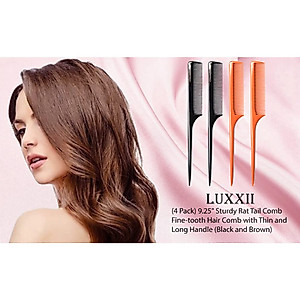 LUXXII (4 Pack) 9.25" Sturdy Rat Tail Comb Fine-tooth Hair Comb with Thin and Long Handle (Black and Brown)