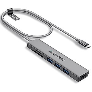 USB C Hub Multiport Adapter, USB C Dongle 6 in 1 USB-C Hub to 4K HDMI, USB 3.0, SD/TF Card Reader with Extra Long 1.6 FT Cable for MacBook Pro/Air, iPad Pro, iPad Air 2020，iMac and Other USB C Laptop