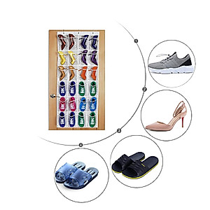 Jkhome Over The Door Hanging Shoe Organizer Rack Holder Home Non-woven Transparent Storage Bag 24 Pockets With 3 Hooks (White)