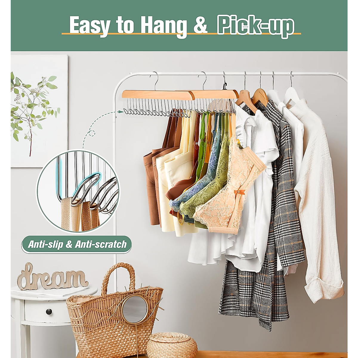 Fitnice 2 Pack Bra Hanger, Belt Hanger for Closet with 20 Metal Hooks Tank Top Hanger Space Saving Tie Rack for Men Closet Organizers and Storage Hanging for Sport Bra, Belt, Tie, Scarf, Lingerie