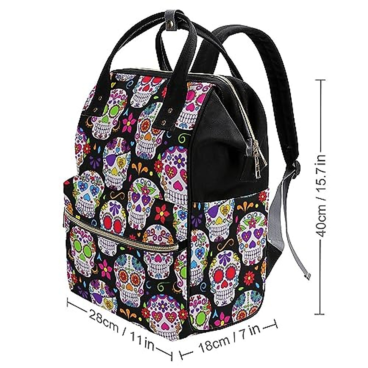 MIGAIUOI Sugar Skull Diaper Bag Backpack, Waterproof Large Nappy Bags for Women