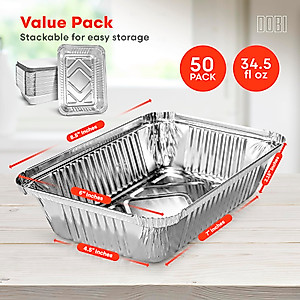 DOBI (50 Pack Small Takeout Pans - Disposable Aluminum Foil 1lb Take-Out Containers with Cardboard Lids, 5 1/2" x 4 1/2"