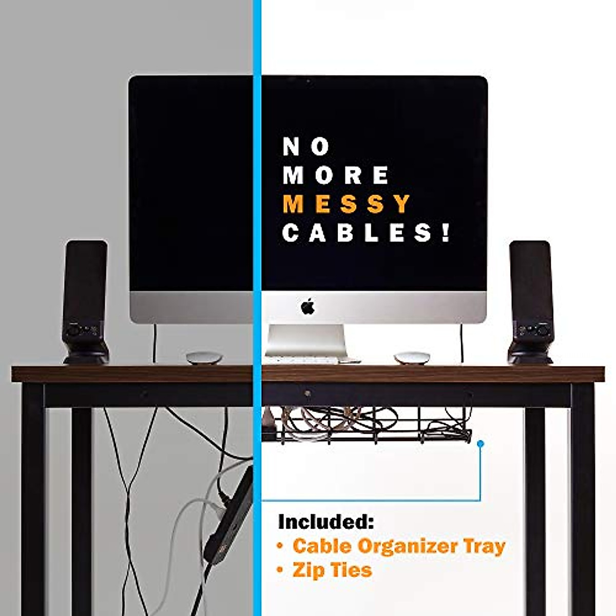 The Office Oasis Small Computer Desk with Cable Management Tray, 36in Length, Teak