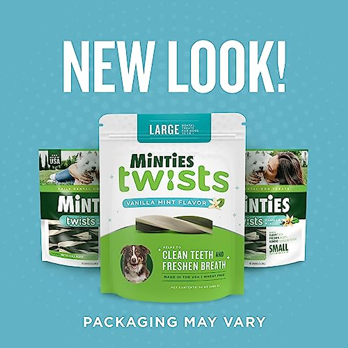 Minties Dental Twists for Dogs, Vet-Recommended Vanilla-Flavored Dental Chews, Dental Treats Clean Teeth, Fight Bad Breath and Removes Plaque and Tartar, Green, 12 Ounce (Pack of 1)