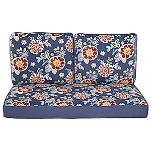 Quality Outdoor Living 46 x 26 Loveseat Cushion, 46x26, Ch Blue Floral 8 Sq Ft