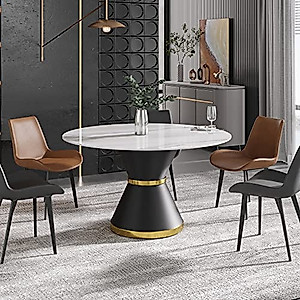 Round Dining Table, White Sintered Stone Tabletop with Solid Carbon Steel Base, Mid Century Modern Dining Table for Kitchen Dining Room, 53 inch (Table Only)