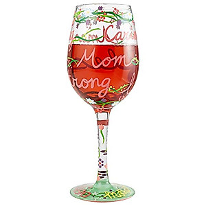 Enesco Designs by Lolita Mom Everyday Hand-Painted Artisan Wine Glass, 1 Count (Pack of 1), Multicolor