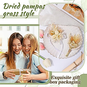 Wrist Corsage and Boutonniere Set, Boho Pampas Bouquet for Wedding Men Women Groom Bride Prom Anniversary Flowers Decoration (2 Pcs)