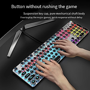 Gaming Keyboard,Retro Punk Typewriter-Style,9 Lighting Effects USB Wired, for PC Laptop Desktop Computer, for Game and Office, Stylish Mechanical Keyboard and Mouse Set E-Sports Game Set (White)