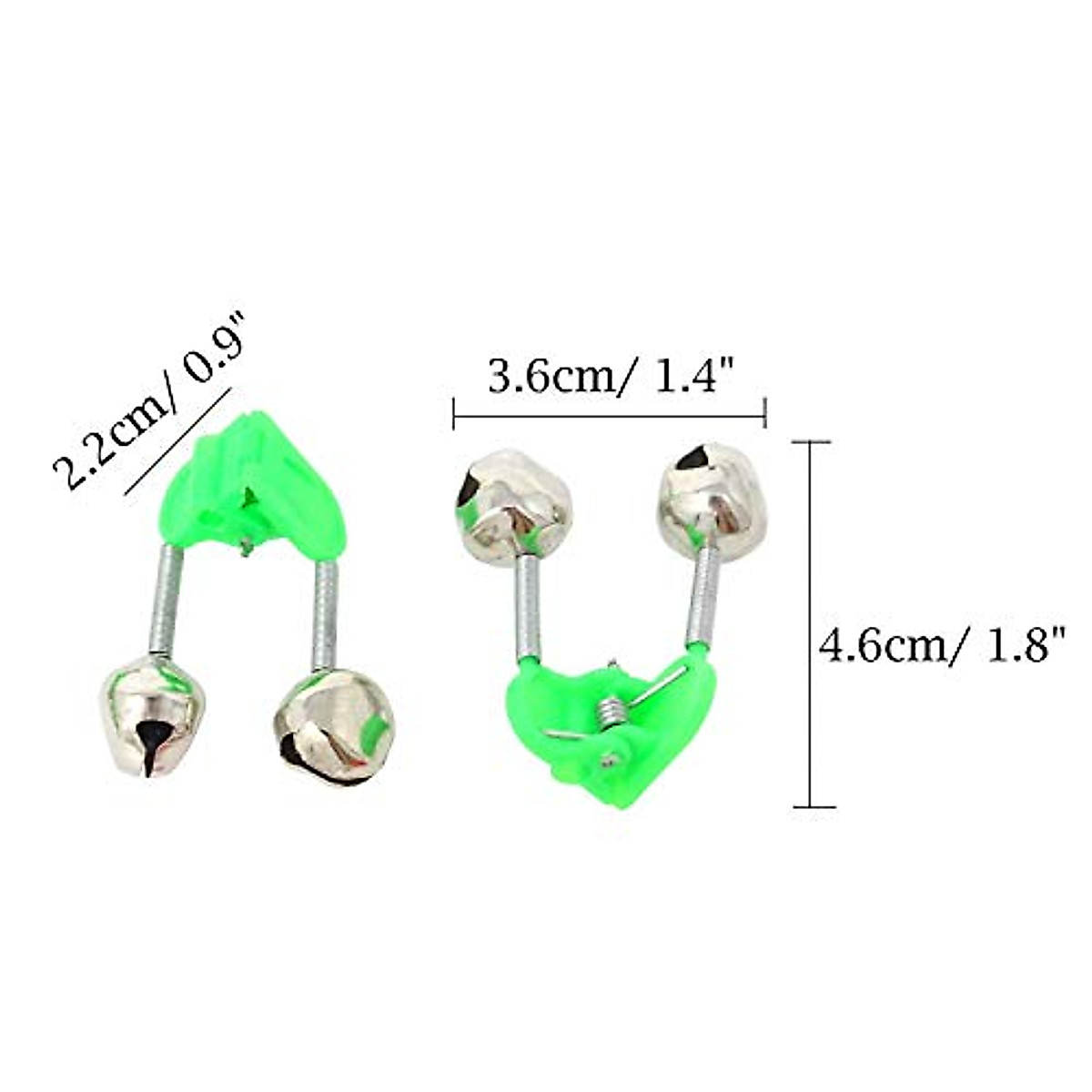 Wingsflying 10 Pcs Fishing Rod Extra Loud Alarm Dual Alert Bell Green Silver Tone
