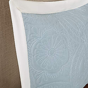 Madison Park Ashbury Bedspread Set - Luxury Textured Quilt, All Season, Large Lightweight Coverlet, Cozy Bedding, Matching Shams, Medallion Blue, Oversized King (120 in x 118 in)