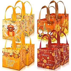 AnyDesign Fall Non-Woven Tote Bags Waterproof Pumpkin Turkey Gnome Party Bags with Handles Reusable Gift Bag Grocery Goodie Shopping Bag Treat Favor Bag for Autumn Thanksgiving Party Supplies, 8 Pack